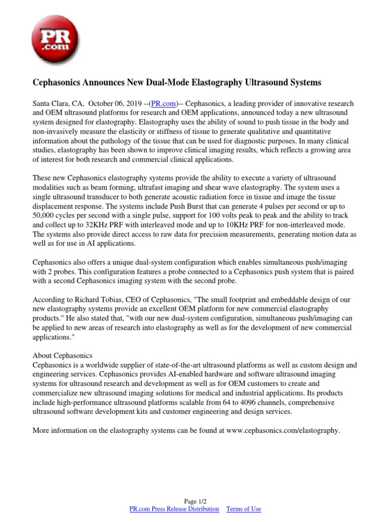 Cephasonics Announces New Dual-Mode Elastography Ultrasound Systems ...
