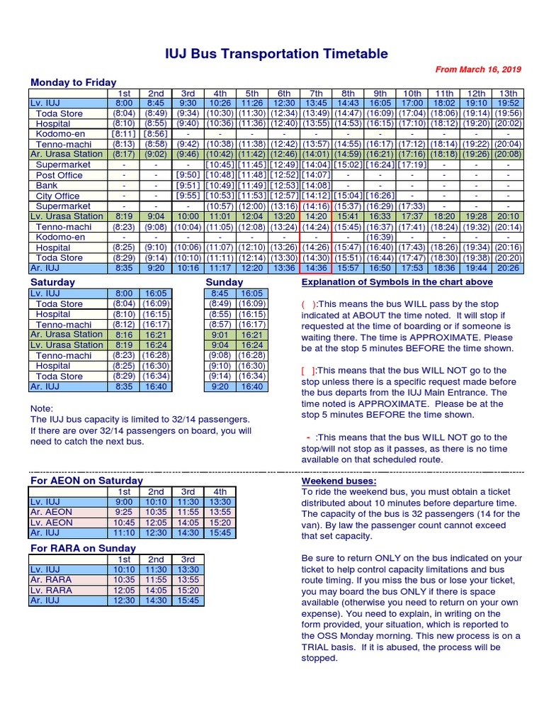 IUJ Bus Schedule | PDF | Bus | Bus Transport