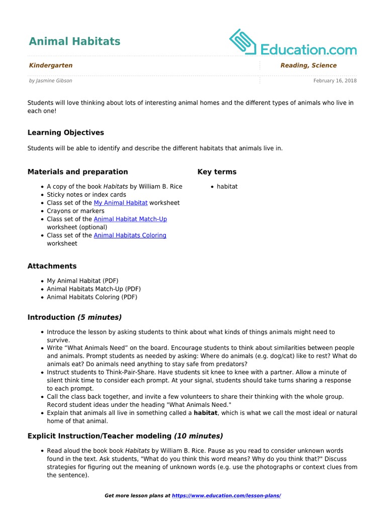 Animal Habitats PDF | PDF | Habitat | Lesson Plan