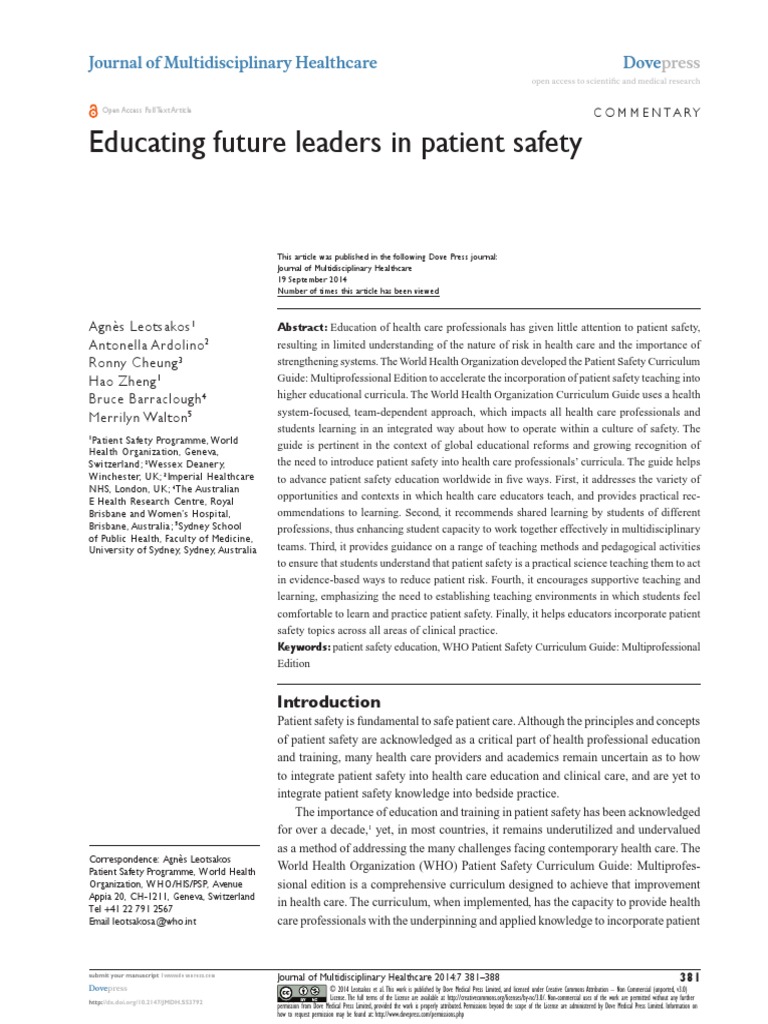 Patient Safety | PDF | Patient Safety | Health Professional