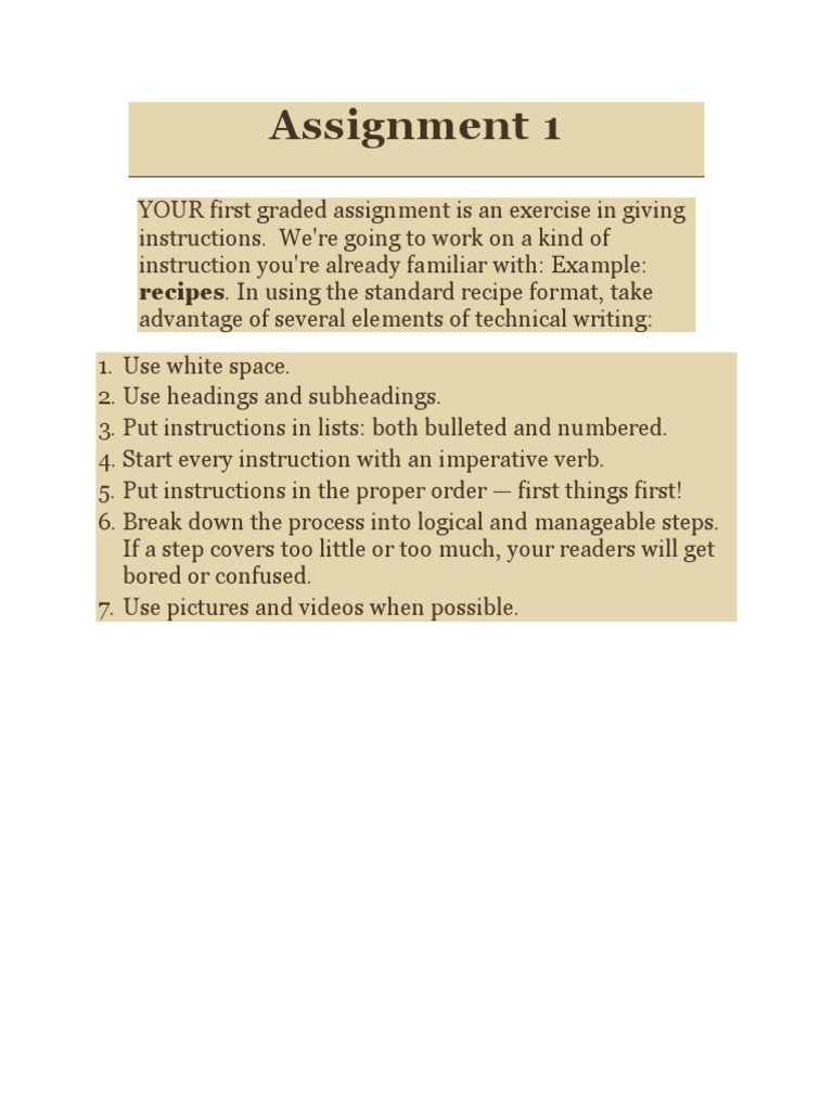 Assignment 1: Recipes. in Using The Standard Recipe Format, Take | PDF