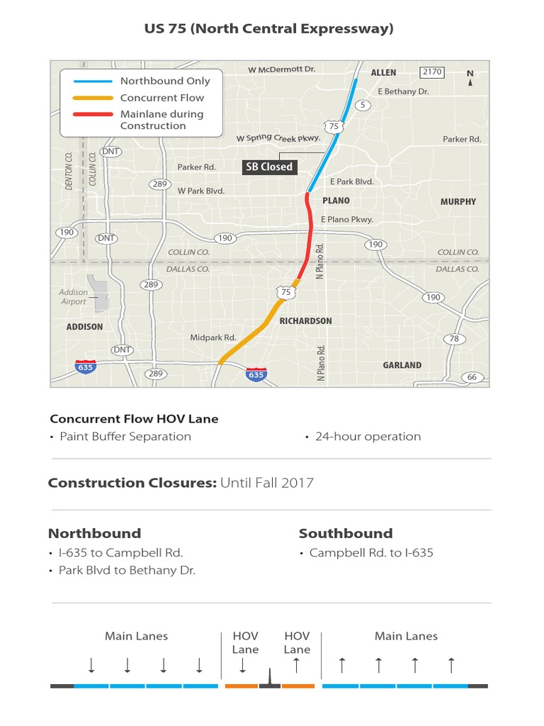 Map Hov Us75 Ncentral Expressway PDF | PDF | Road Infrastructure | Road ...