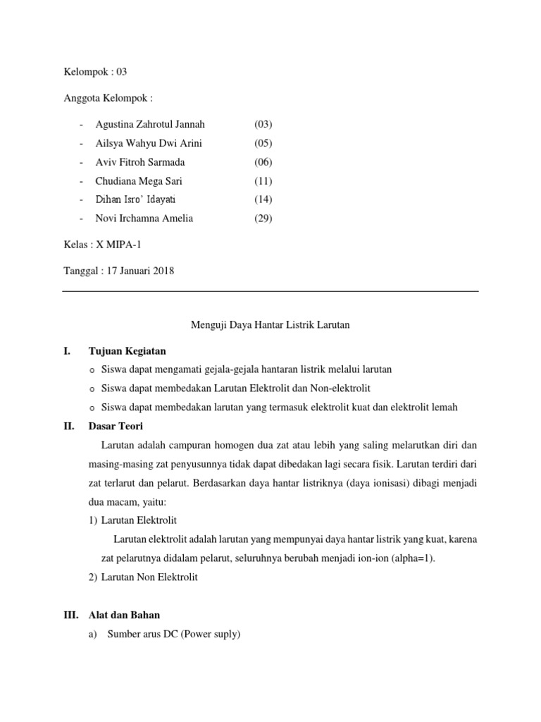 Laporan Kimia Daya Hantar Listrik | PDF | Sains & Matematika