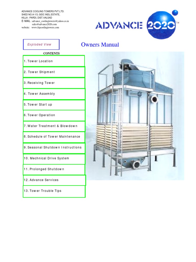 Operational & Maintenance Manual For Cooling Tower | PDF | Water ...