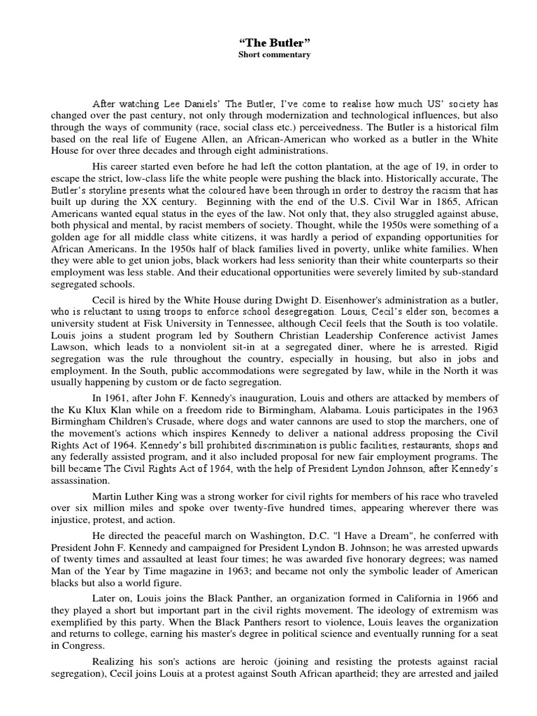 "The Butler": Short Commentary | PDF | Identity Politics | The United ...