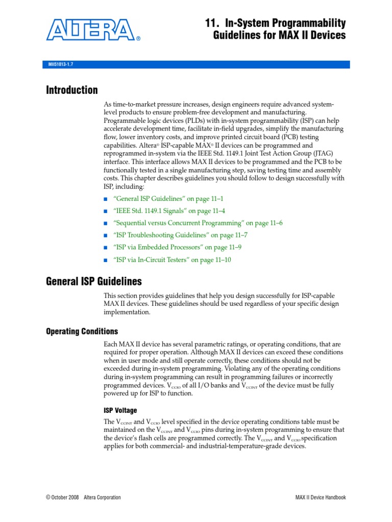 In-System Programmability Guidelines For MAX II Devices: Operating ...