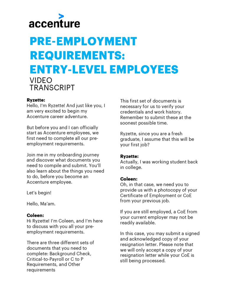 Accenture Onboarding Entry Level Transcript | PDF | Death Certificate ...