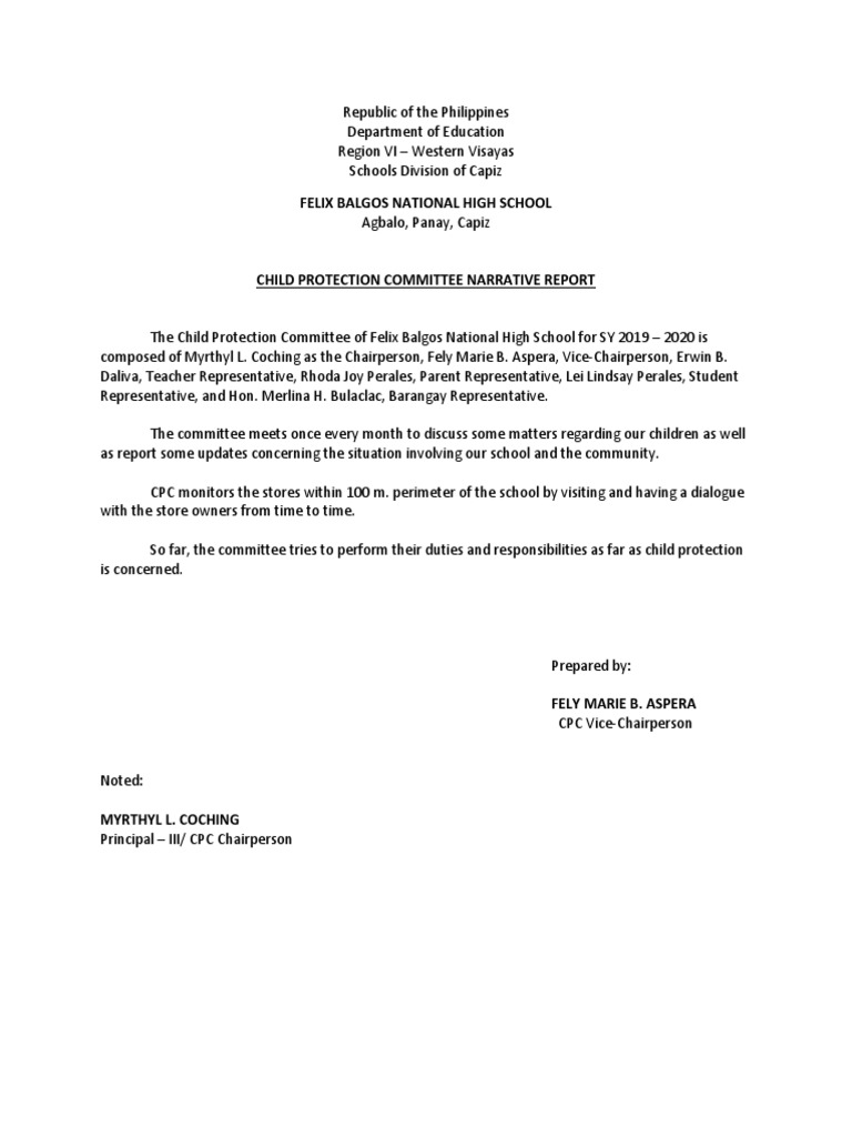 Child Protection Narrative Report | PDF