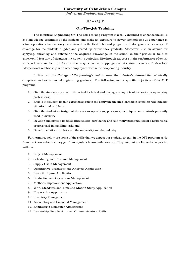 Ie Ojt Description | PDF | Engineering | Industrial Engineering