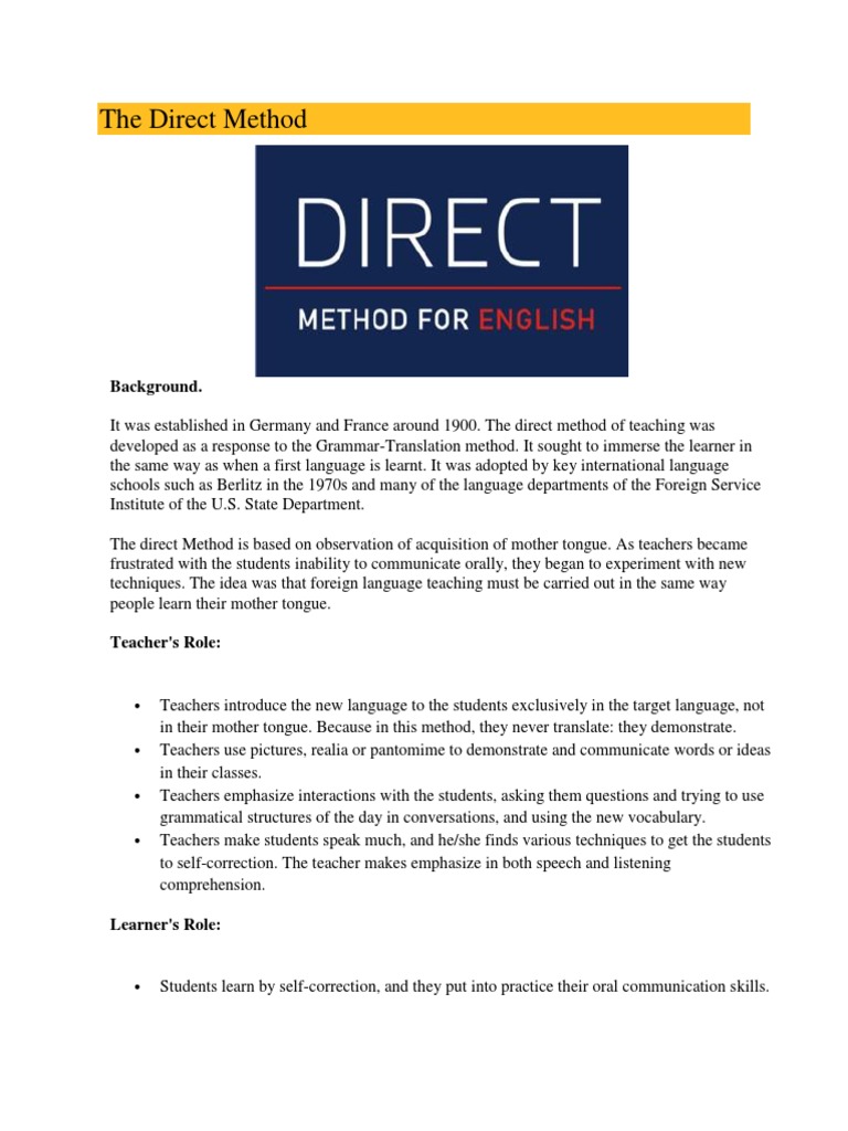 The Direct Method | PDF | Second Language | Psycholinguistics