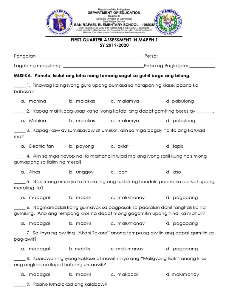 PT 1st Q MAPEH | PDF