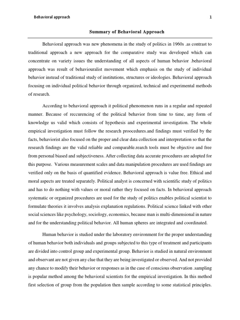 Summary of Behavioral Approach | PDF | Behaviorism | Political Science