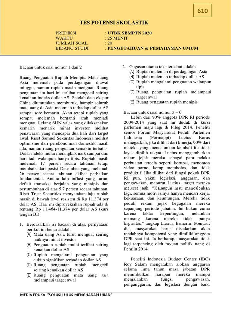 Prediksi UTBK TPS 2020 - Pengetahuan Dan Pemahaman Umum (FIX) | PDF