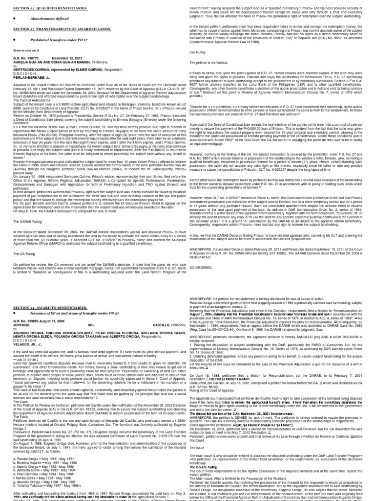 Prohibited Transfers Under Presidential Decree No. 27: The Invalidity ...