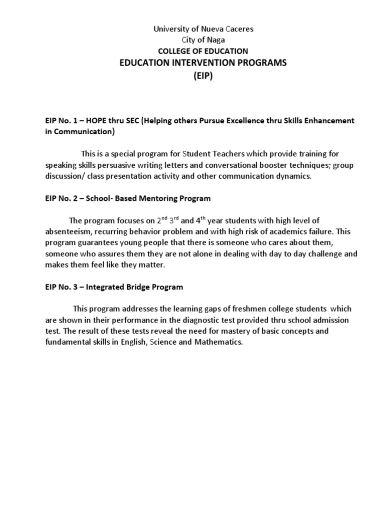Education Intervention Program | PDF