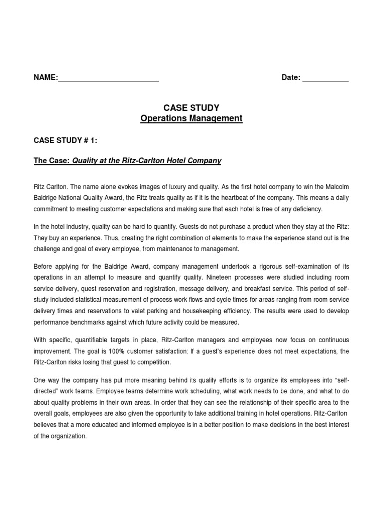 Case Study Operations Management: NAME: - Date | PDF | Goal | Hotel