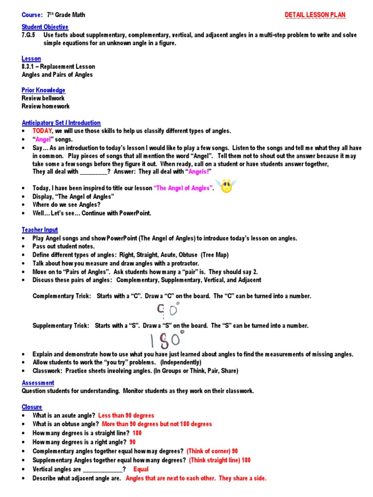 Angel: Detail Lesson Plan | PDF | Angle | Behavior Modification