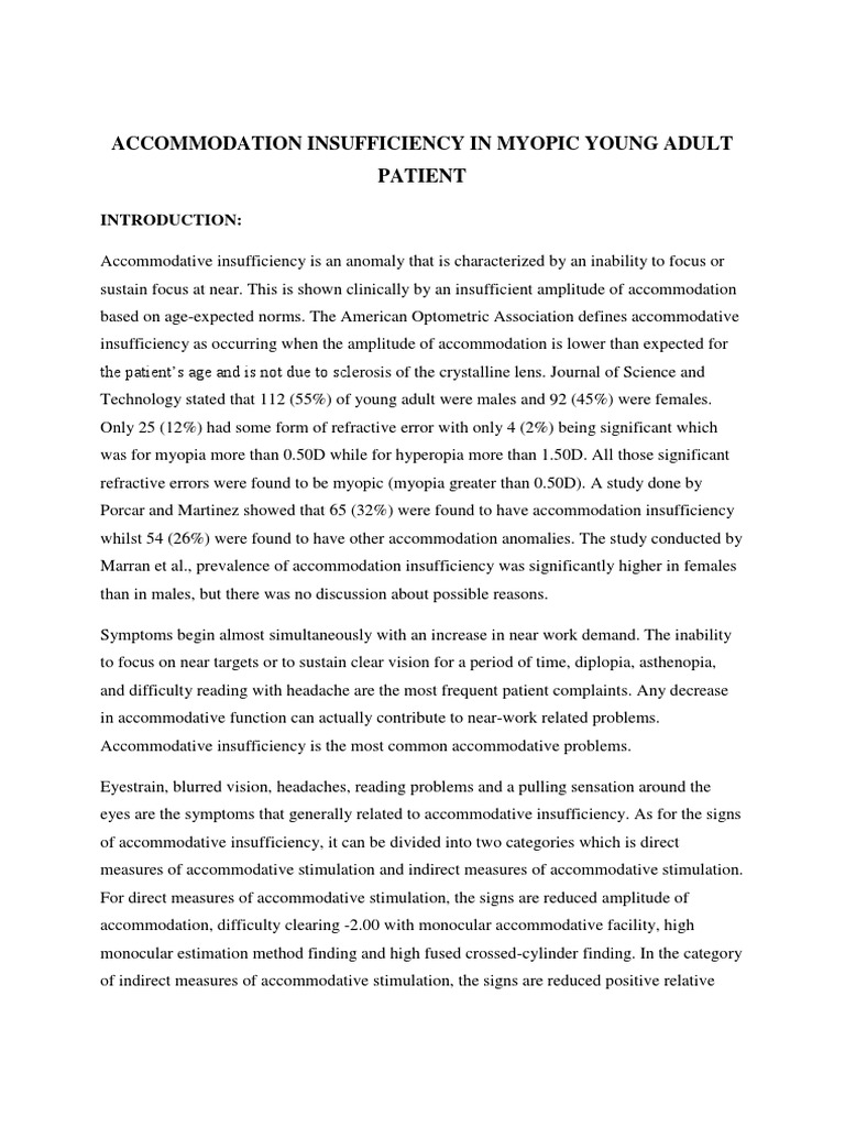 Accommodation Insufficiency Case | PDF | Sensory Organs | Ophthalmology