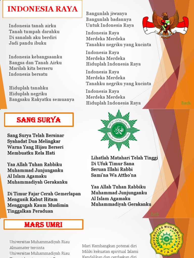 Lagu Indonesia Raya, Mars Muhammadiyah Dan Mars UMRI-1-1-1 | PDF