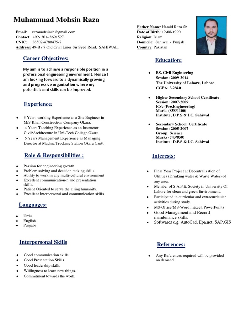 Mohsin CV | PDF | Engineering | Cognition