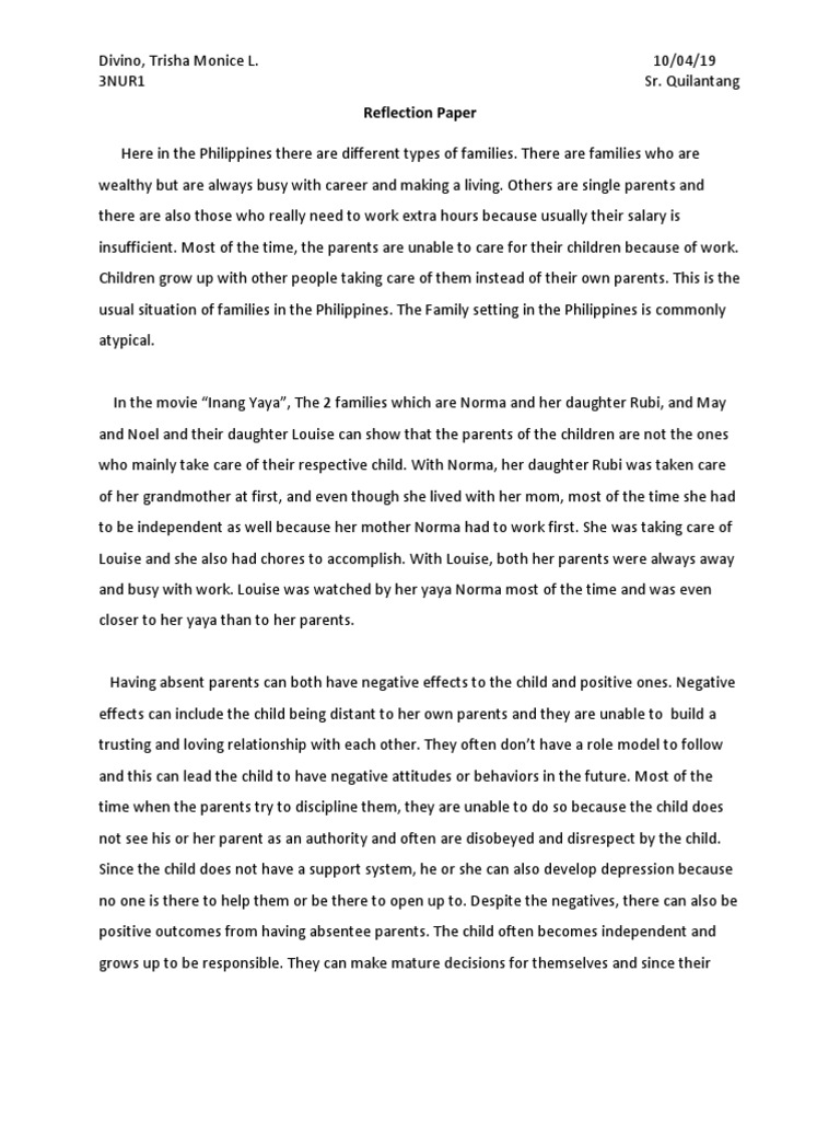 Reflection Paper Inang Yaya | PDF | Childhood | Psychological Concepts