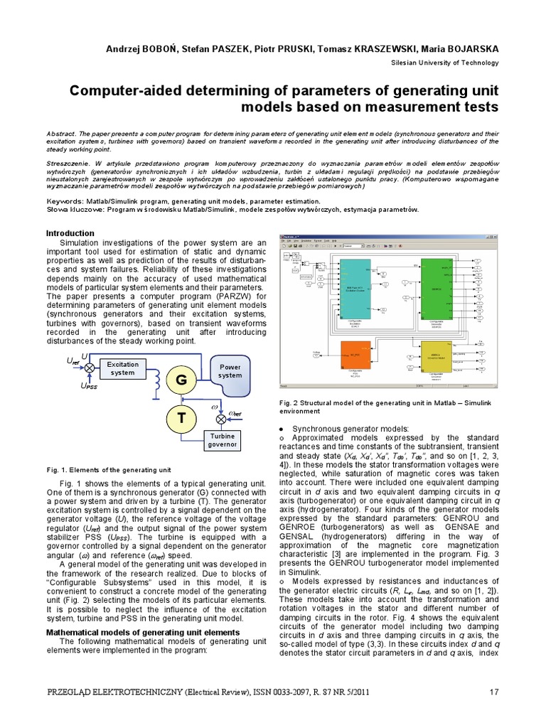 Computer-Aided Determining of Parameters of Generating Unit Models ...