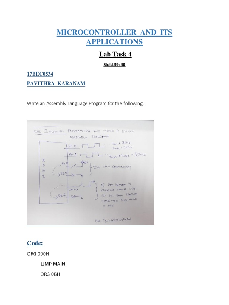 MICROCONTROLLER PROGRAM FOR INTERRUPT TIMERS AND PORTS | PDF