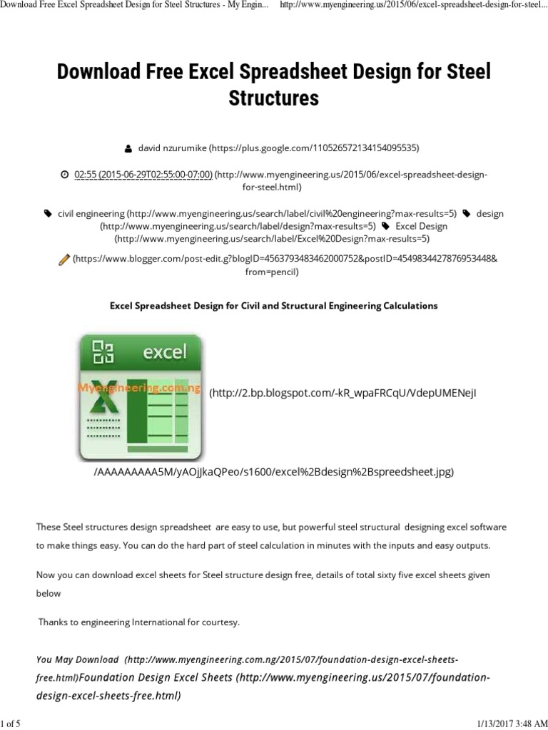 Free Steel Design Excel Spreadsheets | PDF | Beam (Structure ...