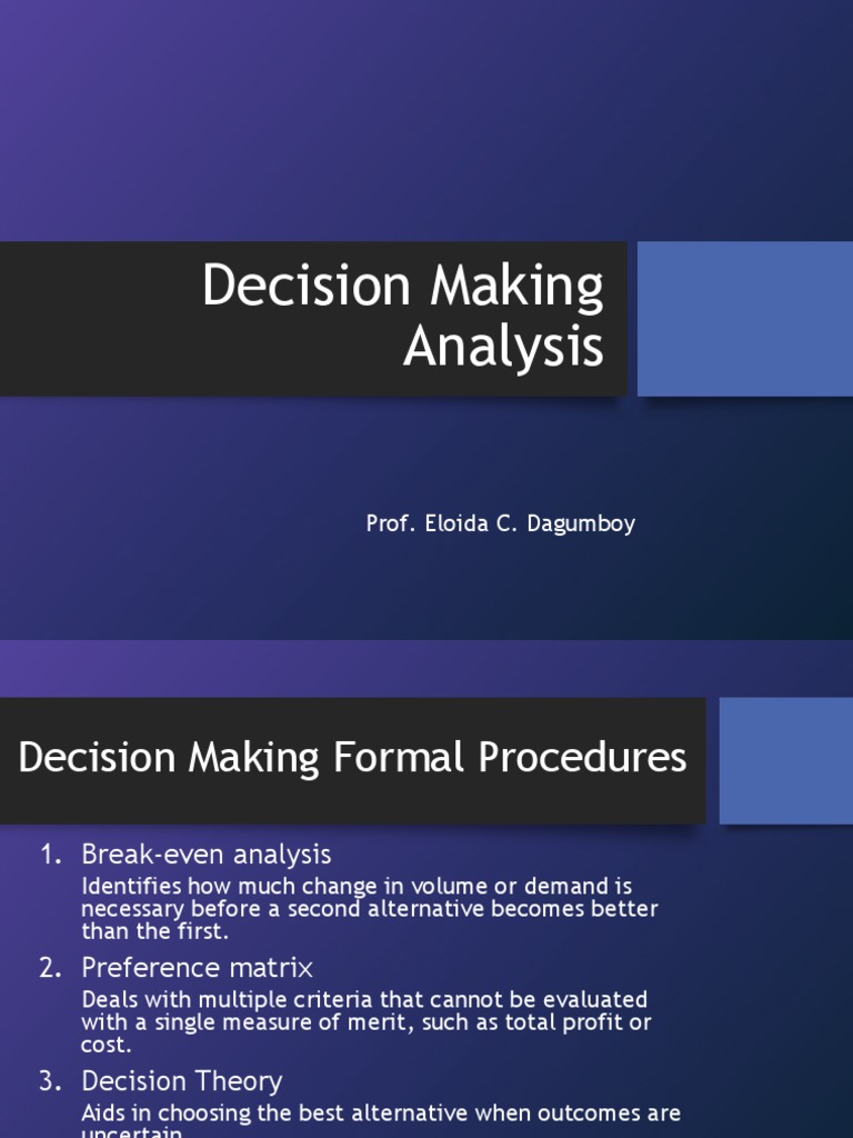 Decision Making Analysis | PDF | Decision Theory | Mathematical And ...