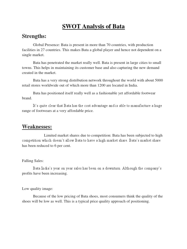 SWOT Analysis of Bata: Strengths | PDF