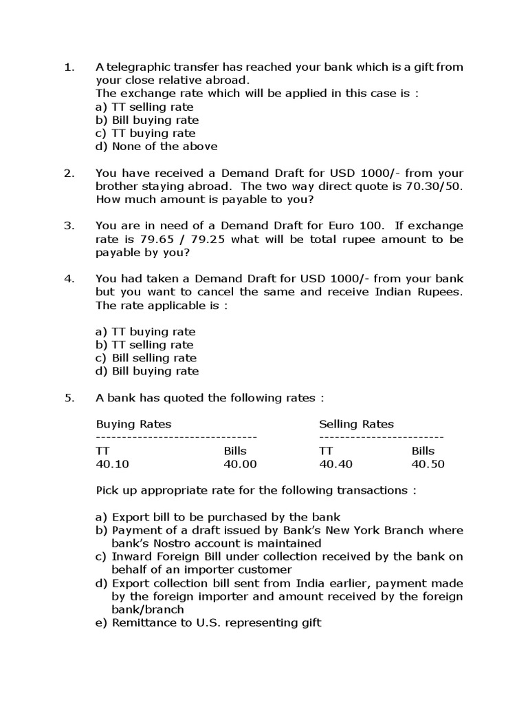 FOREX Questions | PDF | Exchange Rate | Banks