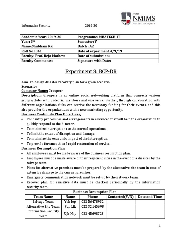 Experiment 8: BCP-DR: Information Security 2019-20 | PDF | Computer ...