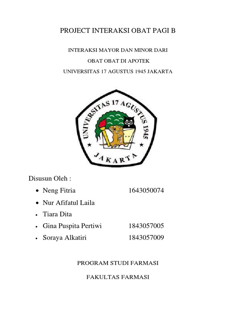 Project Interaksi Obat Pagi B: Interaksi Mayor Dan Minor Dari Obat Obat ...