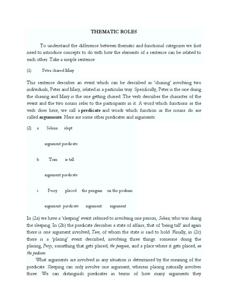 Thematic Roles: (1) Peter Chased Mary | PDF | Predicate (Grammar) | Subject (Grammar)