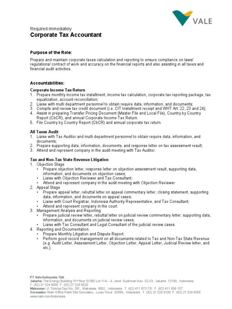 Corporate Tax Accountant Position | PDF | Audit | Taxes