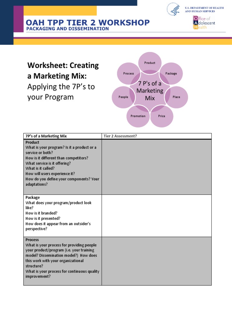 7P's Marketing Mix Worksheet Guide | PDF