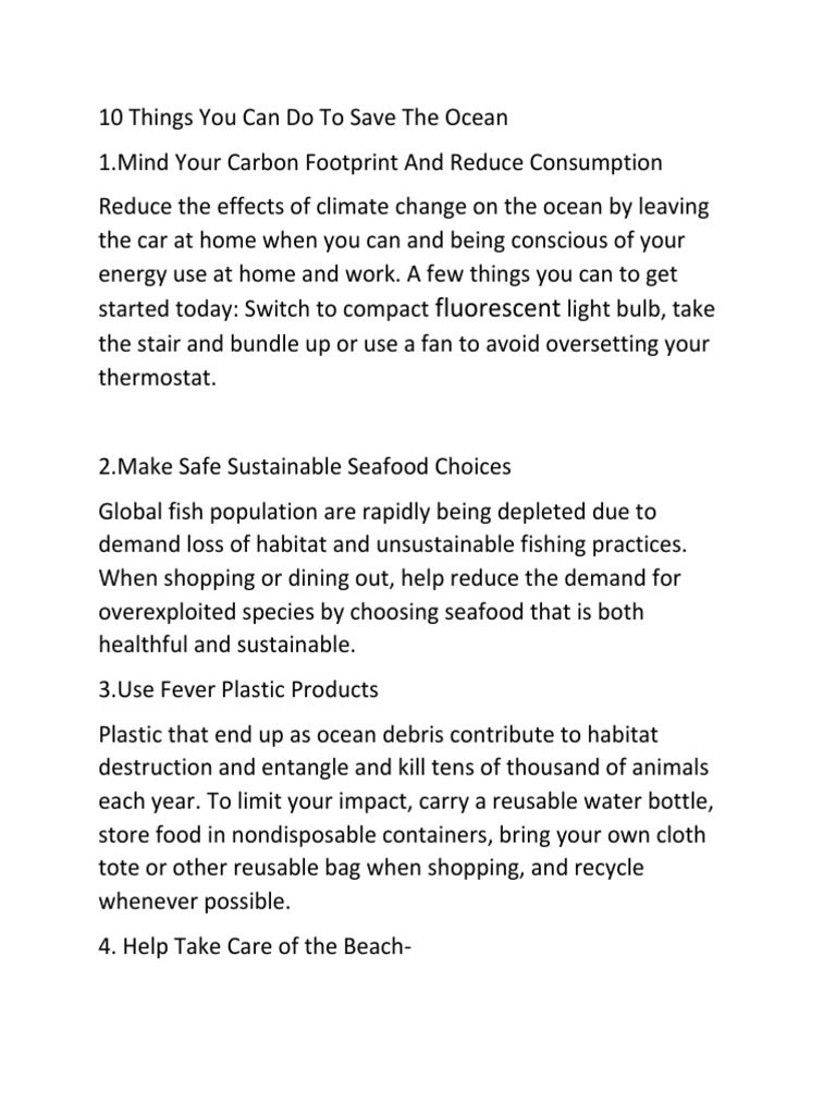 10 Simple Actions You Can Take to Help Protect the Ocean | PDF