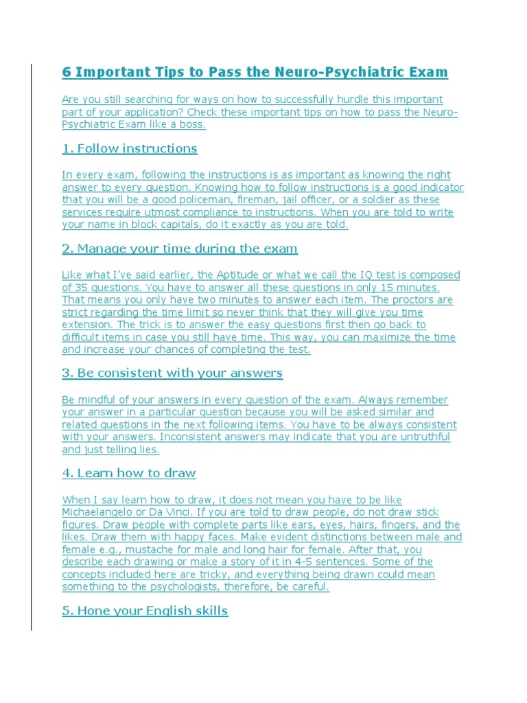 6 Important Tips To Pass Neuro Psychiatric Exam | PDF | Business
