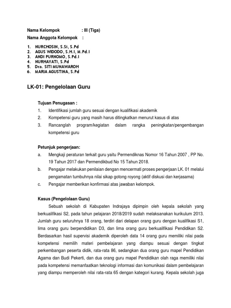 LK. 1 Pengelolaan PTK | PDF