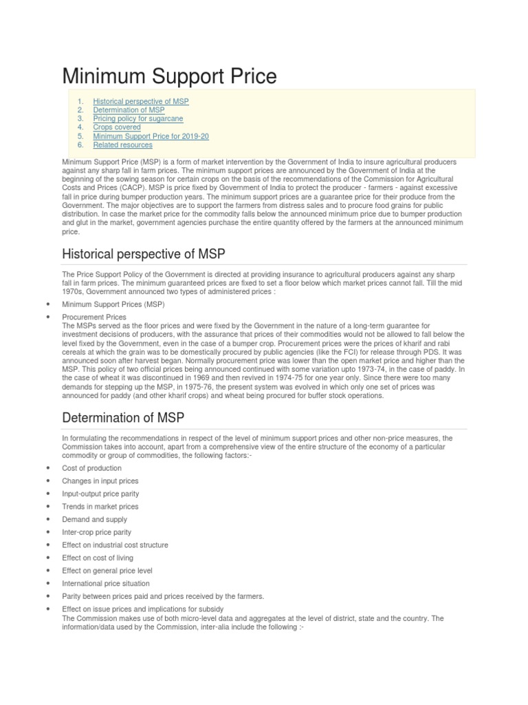 Minimum Support Price: Historical Perspective of MSP | PDF | Sugarcane ...