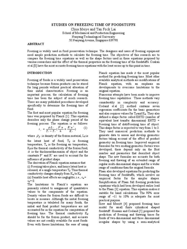 Freezing Time | PDF | Equations | Thermal Conductivity