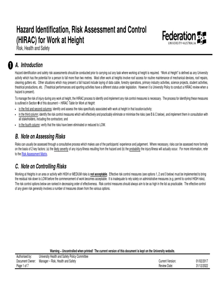 HIRAC Work at Height | PDF | Risk | Risk Assessment