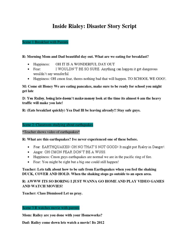 Inside Rialey: Disaster Story Script | PDF | Language Arts & Discipline