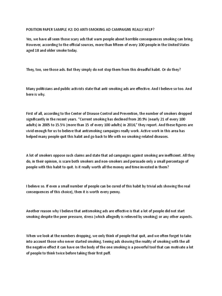 Position Paper Sample | PDF | Smoking | Tobacco Smoking