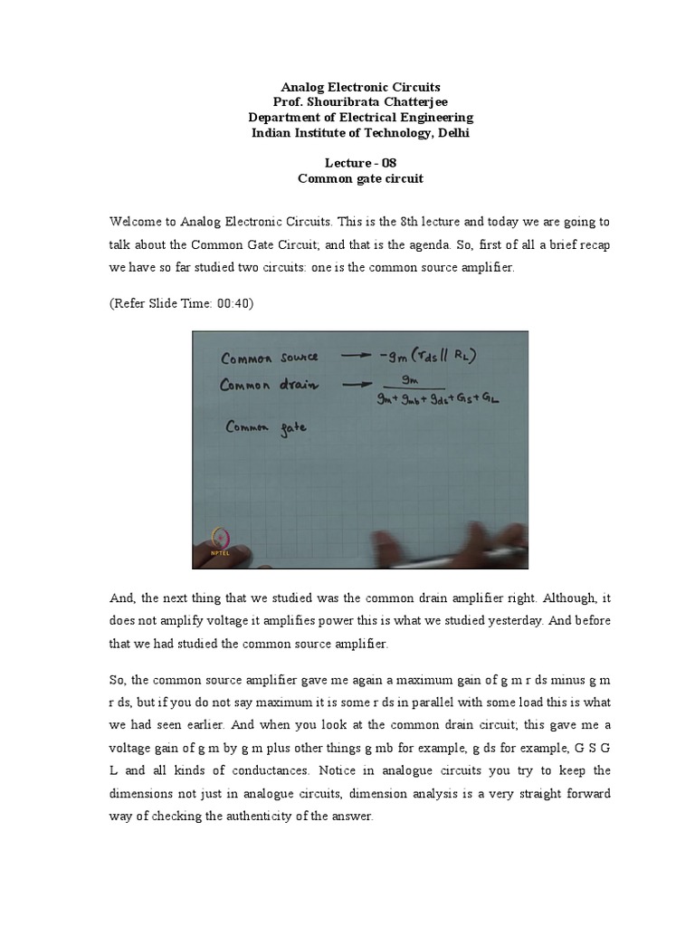 Common Gate Circuit PDF | PDF | Amplifier | Field Effect Transistor