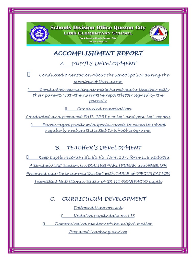 Individual-Accomplishment Report Ni Tin 2018 | PDF
