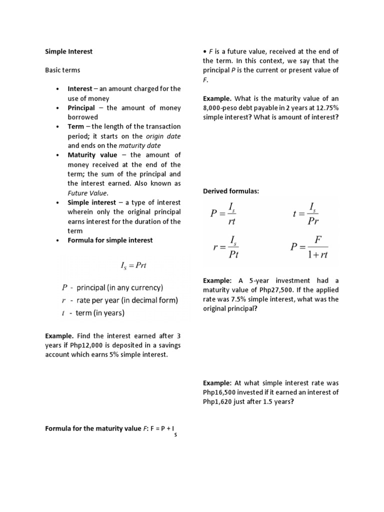 Simple Interest | PDF | Interest | Present Value
