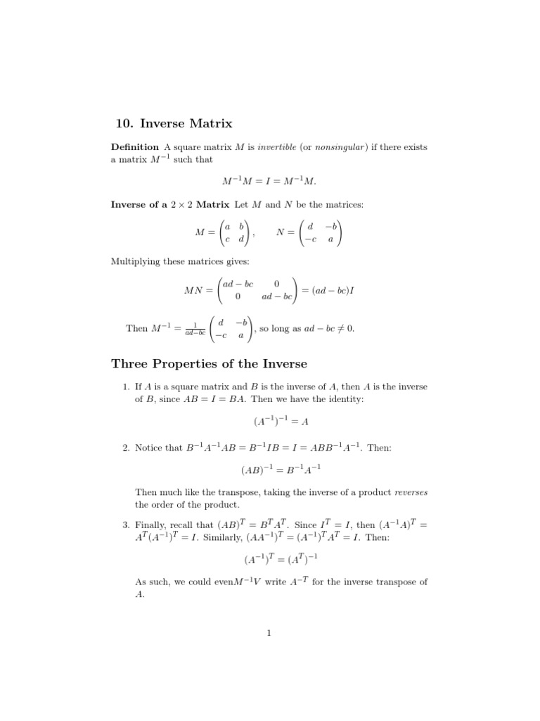 Inverse Matrix | PDF | System Of Linear Equations | Matrix (Mathematics)