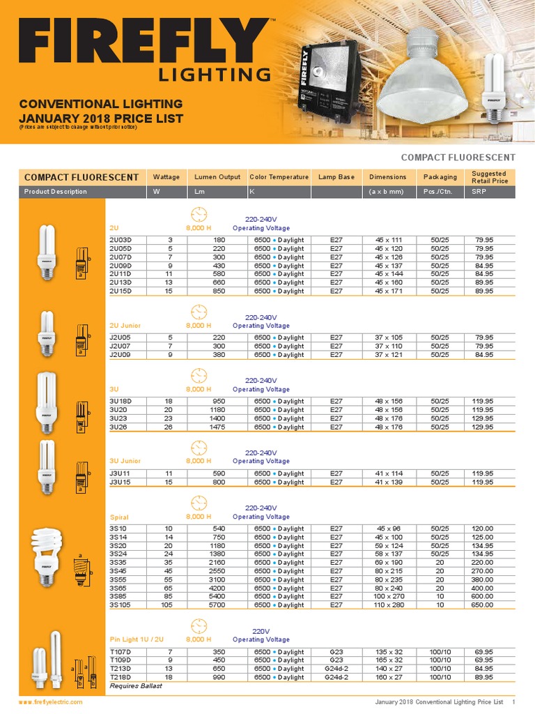 PriceList Firefly Conventional Lighting Price List JAN 2018 | PDF ...