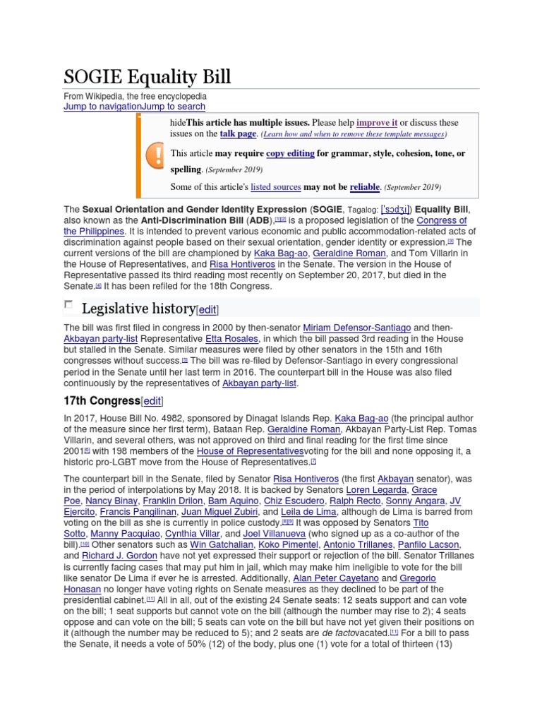 SOGIE Equality Bill: Legislative History | PDF